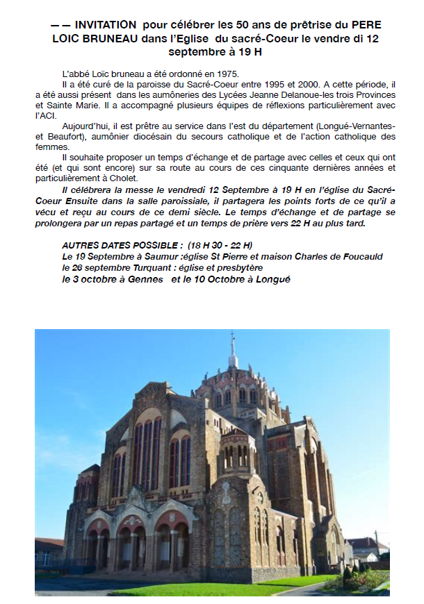 50 ans de sacerdoce du père Loïc Bruneau - Paroisse Saint-Pierre-Notre-Dame